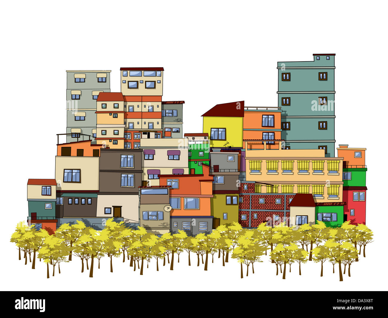 Cartoon drawing of a city with trees and houses Stock Photo - Alamy