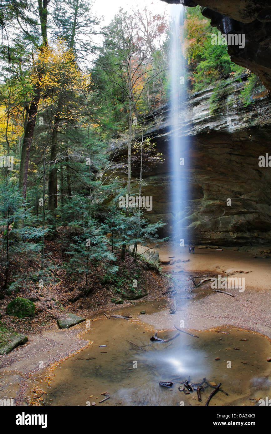 A Tall And Thin Waterfall At Ash Cave During Autumn In The Hocking ...