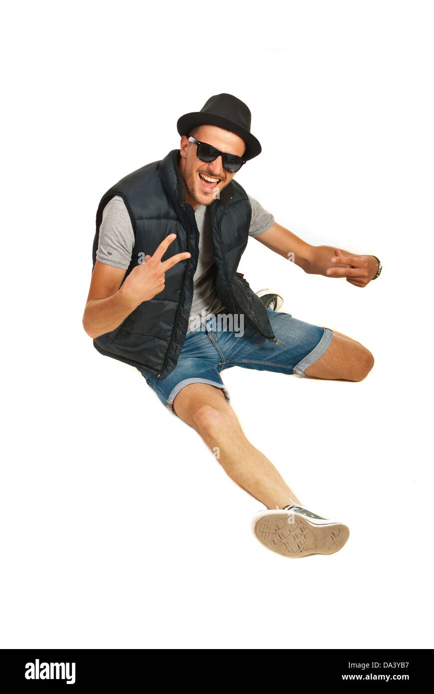 Happy rapper man gesticulate isolated on white background Stock Photo ...