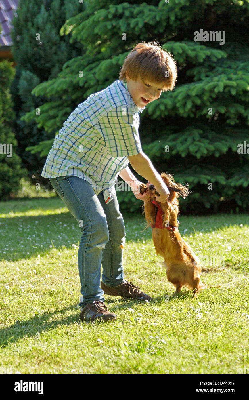 young boy playing with his dog Stock Photo - Alamy
