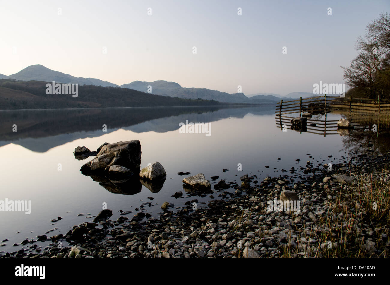 A late evening low light scene of Coniston water with Old Man of ...