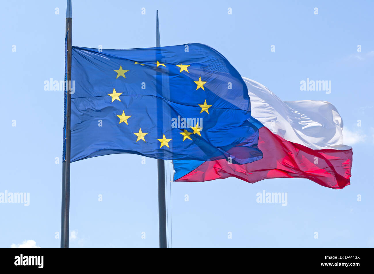 Flying Flags of Czech Republic and European Union Stock Photo - Alamy