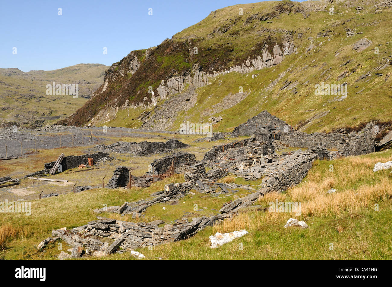 Ruins of disused Croesor Slate Mines Cwm Croesor Gwynedd Wales Cynru UK ...
