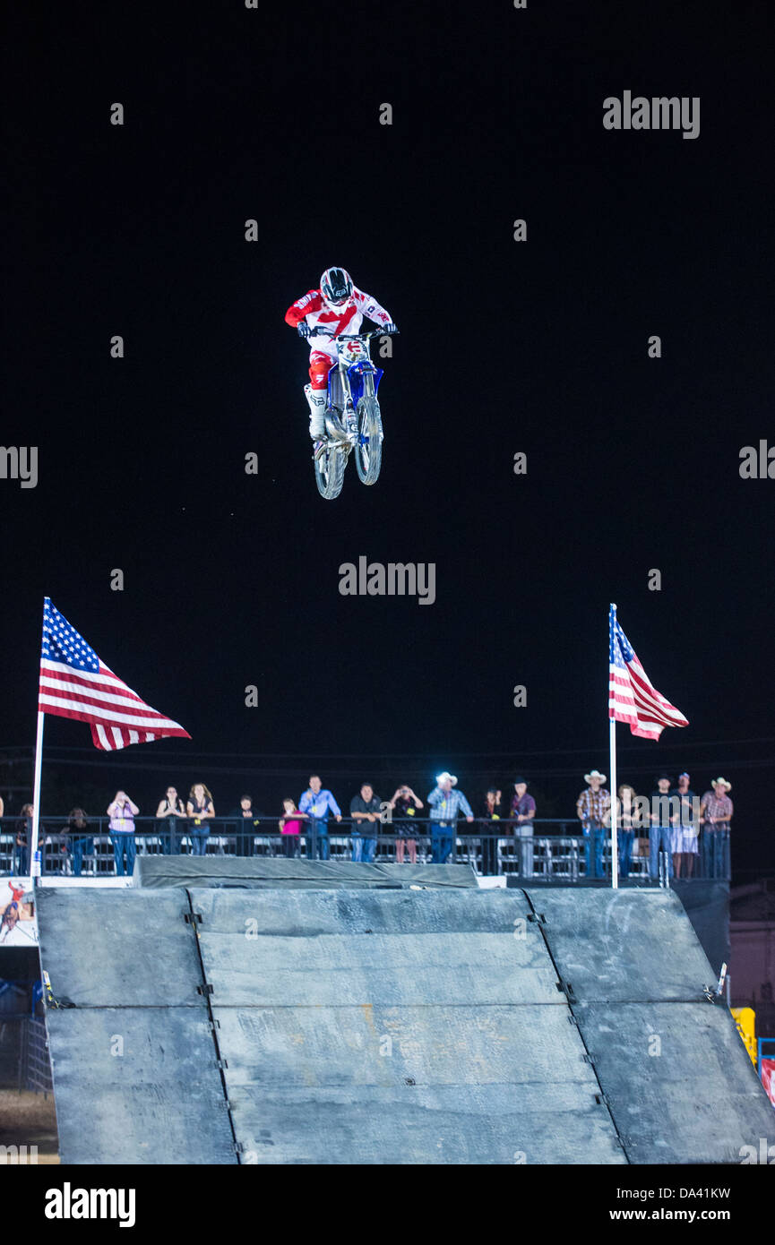 unidentified rider giving FMX motocross demonstration as part of the ...