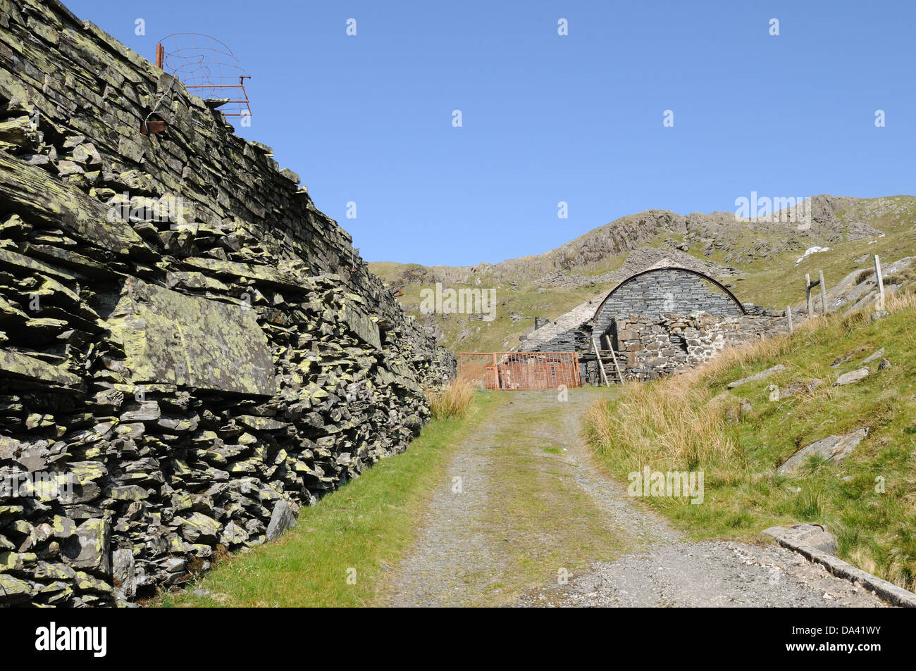 Old tram line to the disused Croesor Slate Mine Gwynedd Wales Cymru UK ...