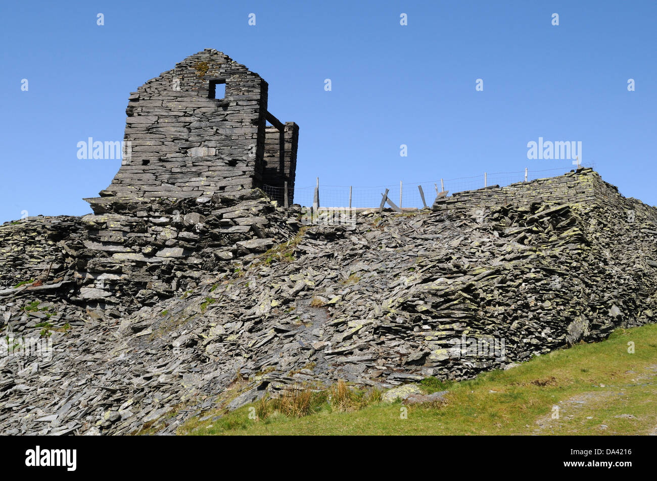 Ruins remains of old engine house at Croesor Slate Mine Gwynedd Wales ...