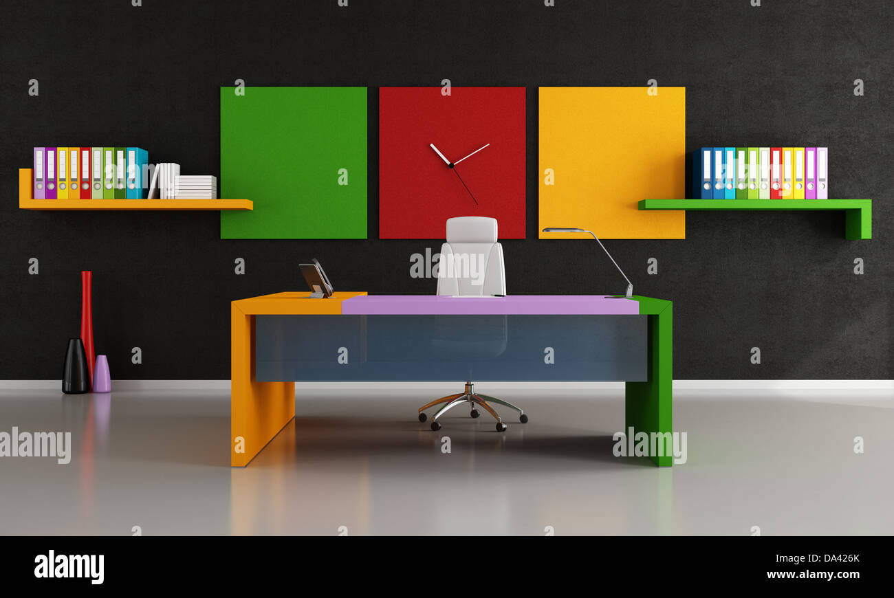contemporary colorful work space - rendering Stock Photo - Alamy