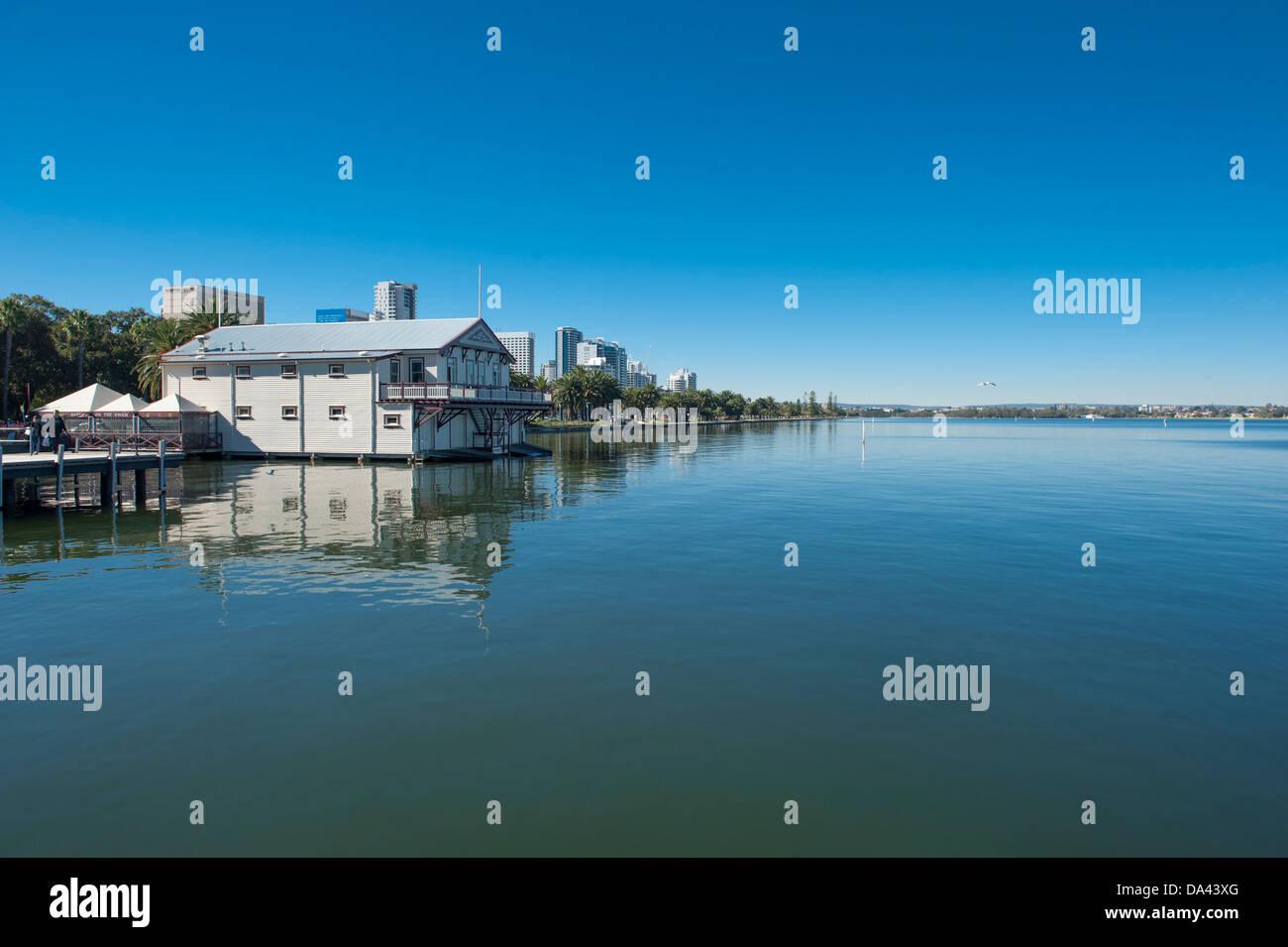 View from the ferry terminal pier with view of the Swan River ...