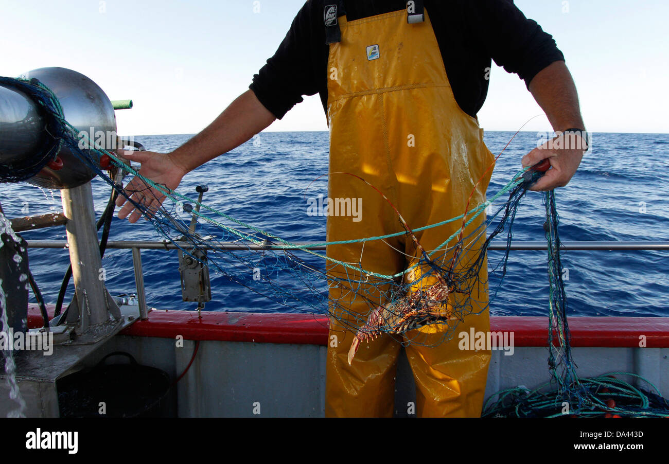 Inside a Gill net lobsters fishing boat Stock Photo - Alamy