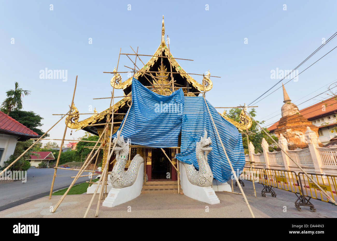 Repairing Buddha Building with Light Blue Sky in the Background Stock ...