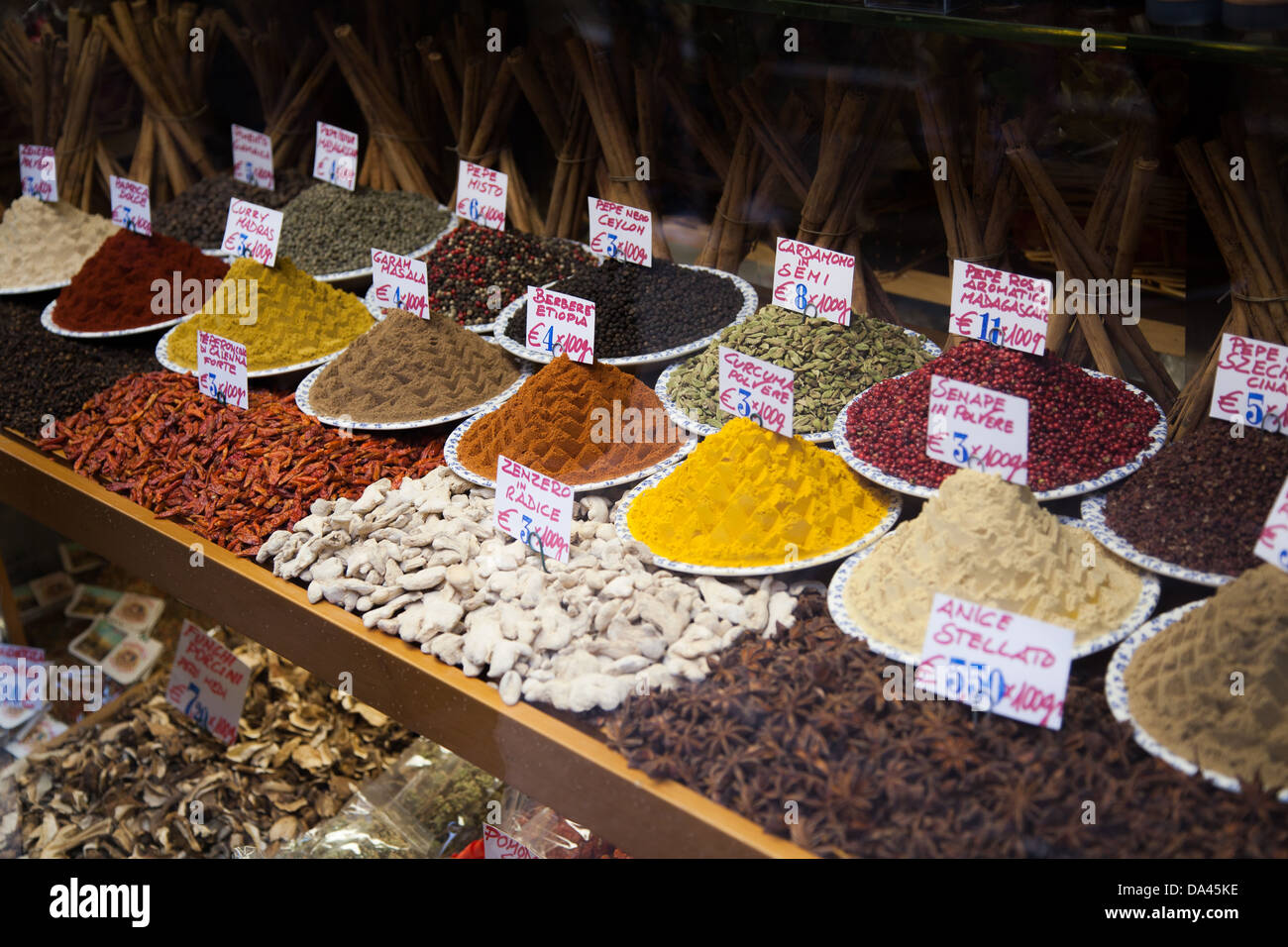 spicery in a display window in italy Stock Photo - Alamy