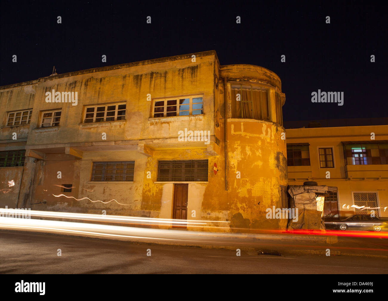Old Italian Colonial Buildings At Night, Asmara, Eritrea Stock Photo ...