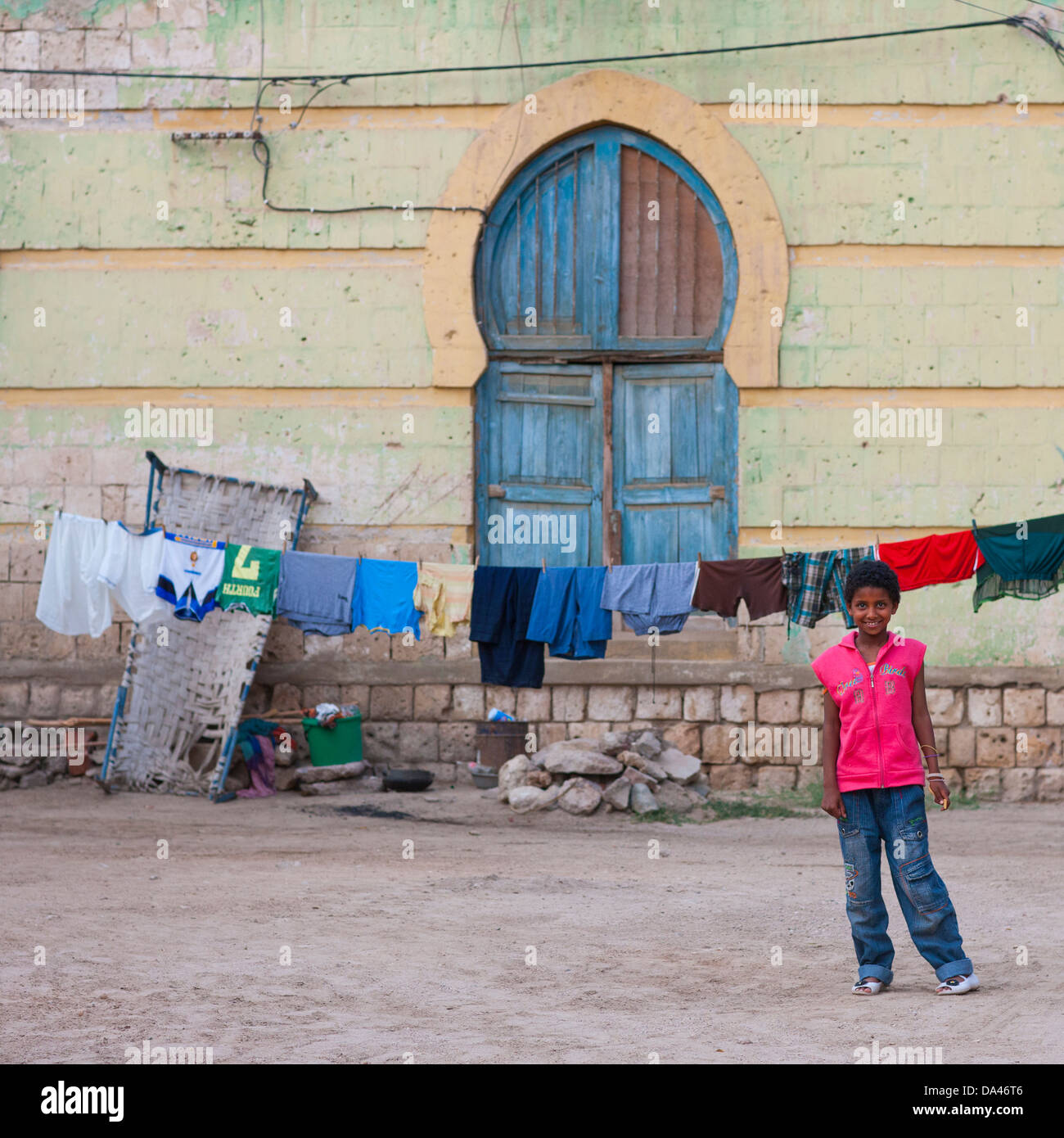 Kid Pausing In Front Of An Old Ottoman House, Massawa, Eritrea Stock ...