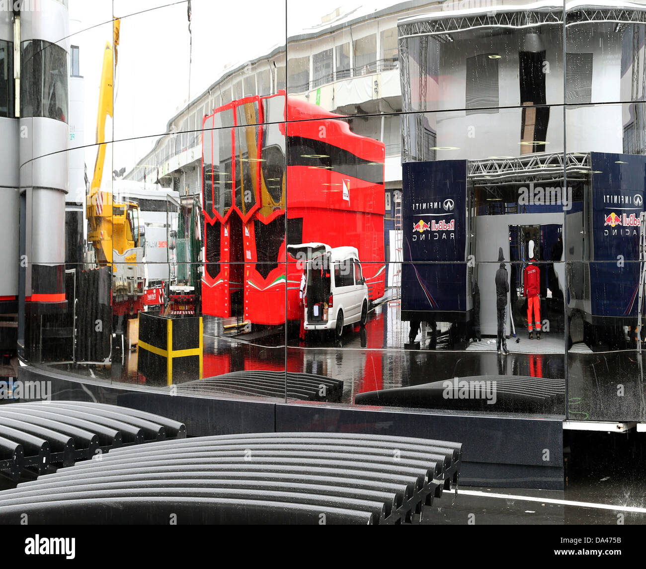 Formula One teams set up their mobile headquarters at the Nuerburgring ...