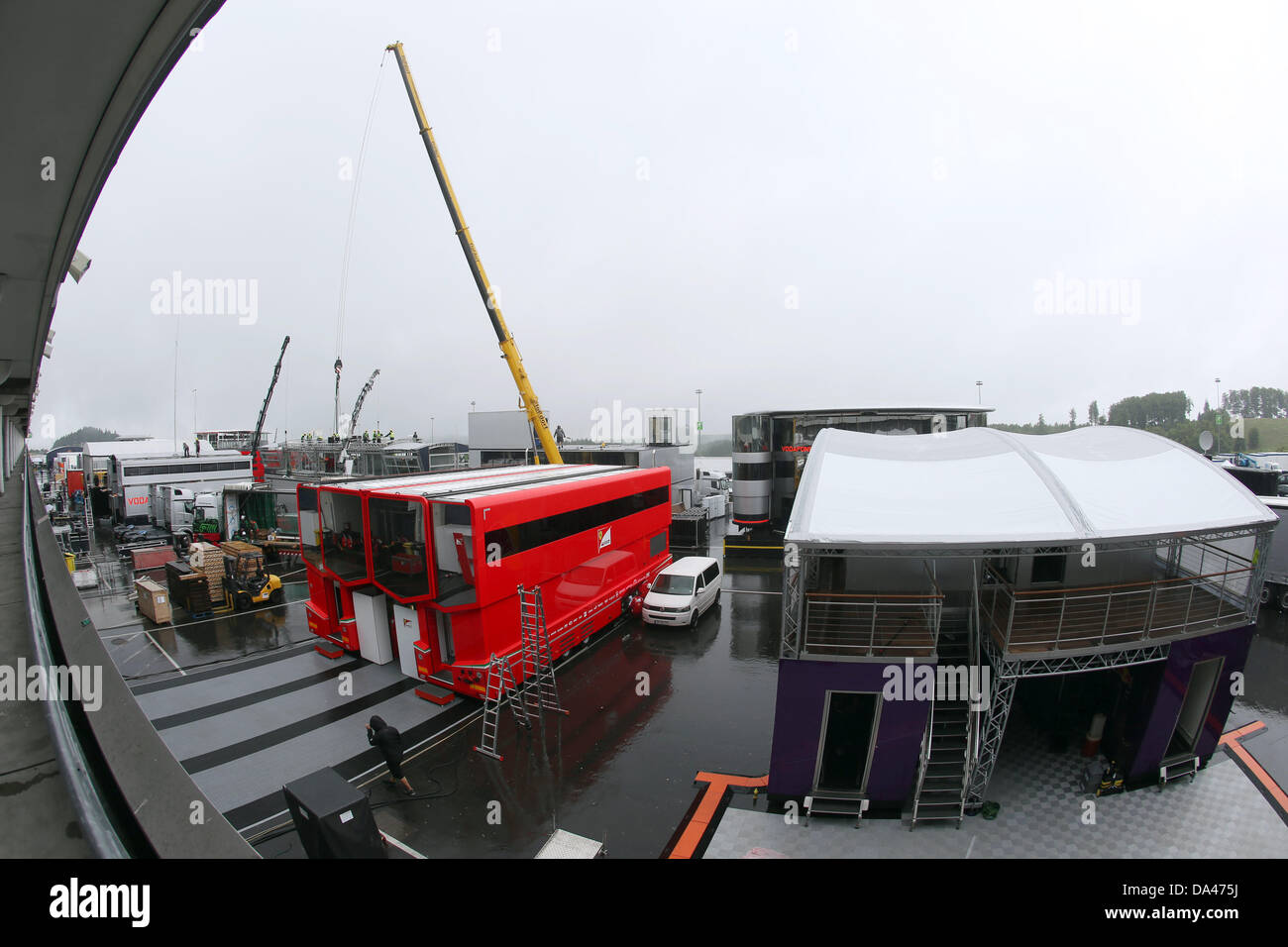 Formula One teams set up their mobile headquarters at the Nuerburgring ...