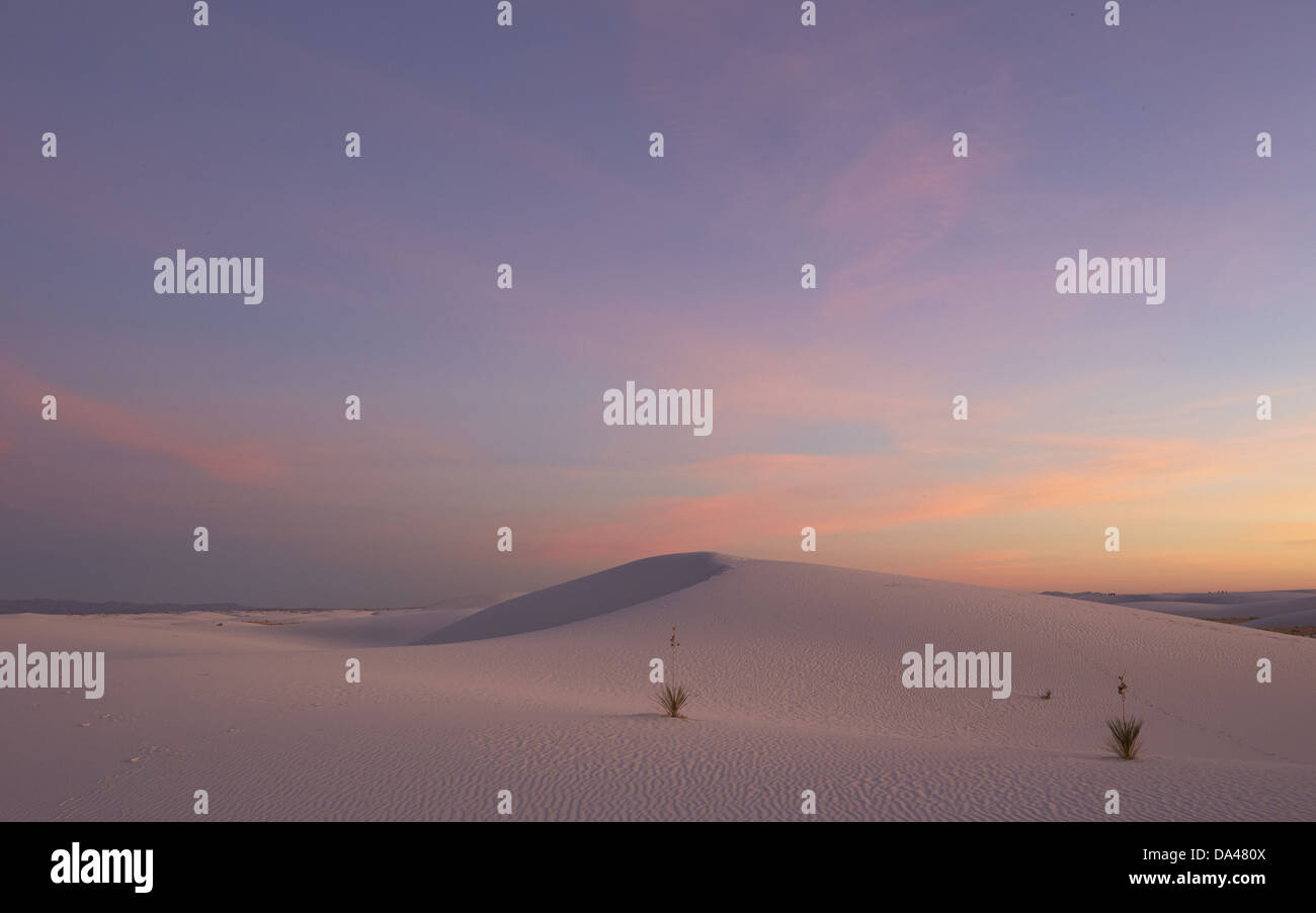 View of gypsum dunes at sunset, White Sands National Monument, New ...