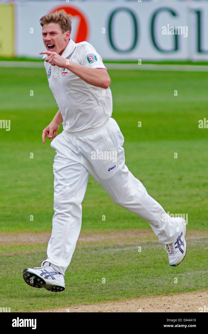Worcester, UK. 3rd July 2013. Australia's James Faulkner celebrates ...