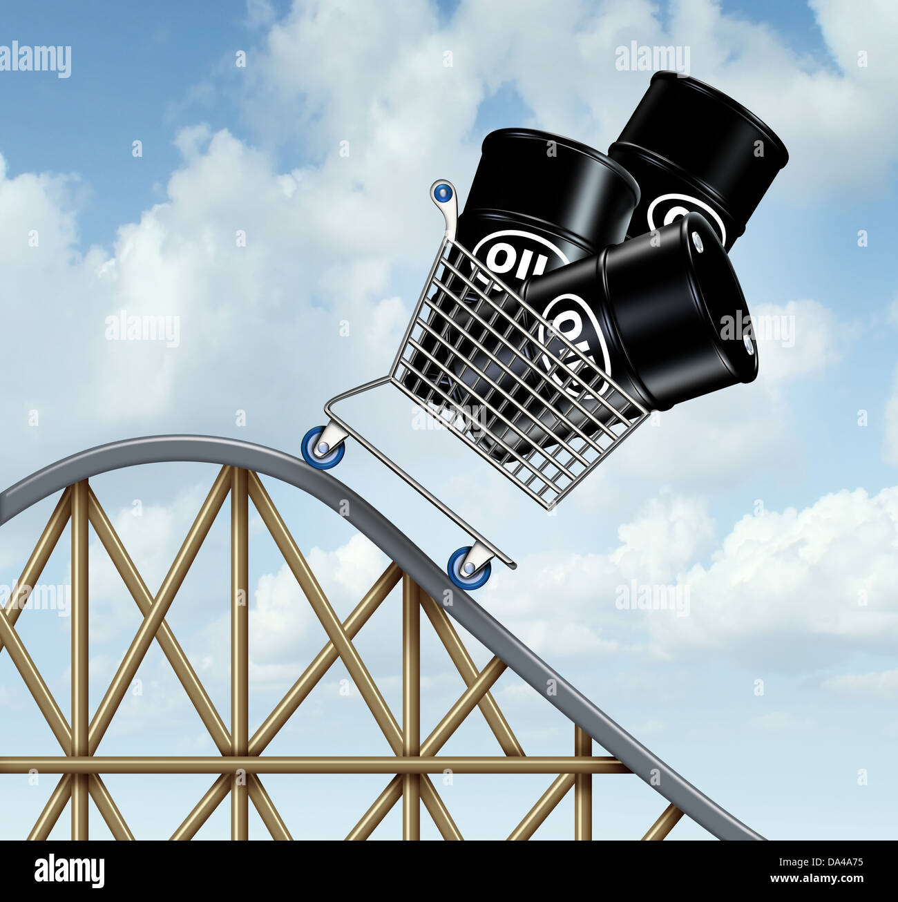 Falling oil prices and plunging fuel costs as a group of oil barrels or ...