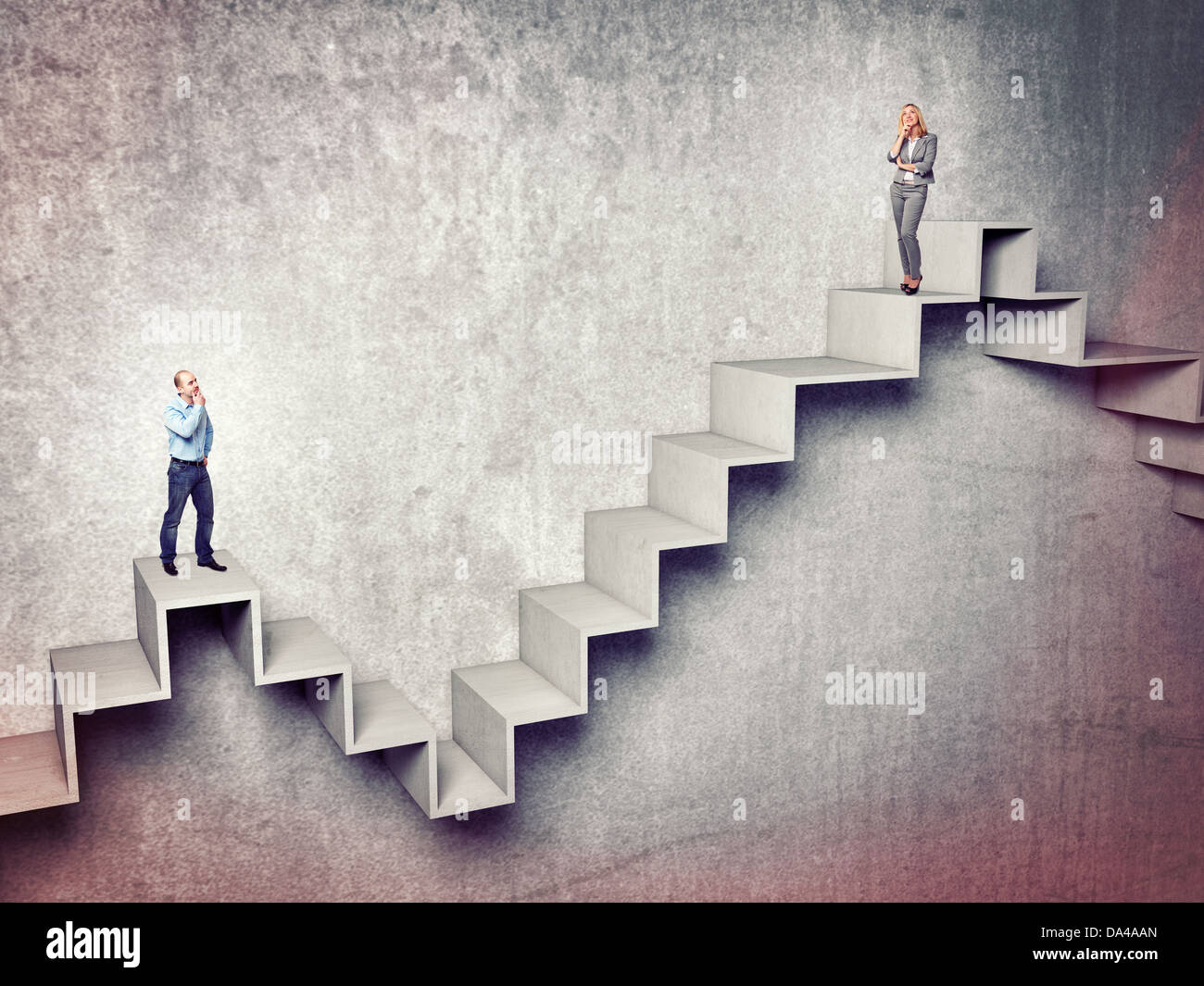thinking people on 3d abstract stair Stock Photo - Alamy