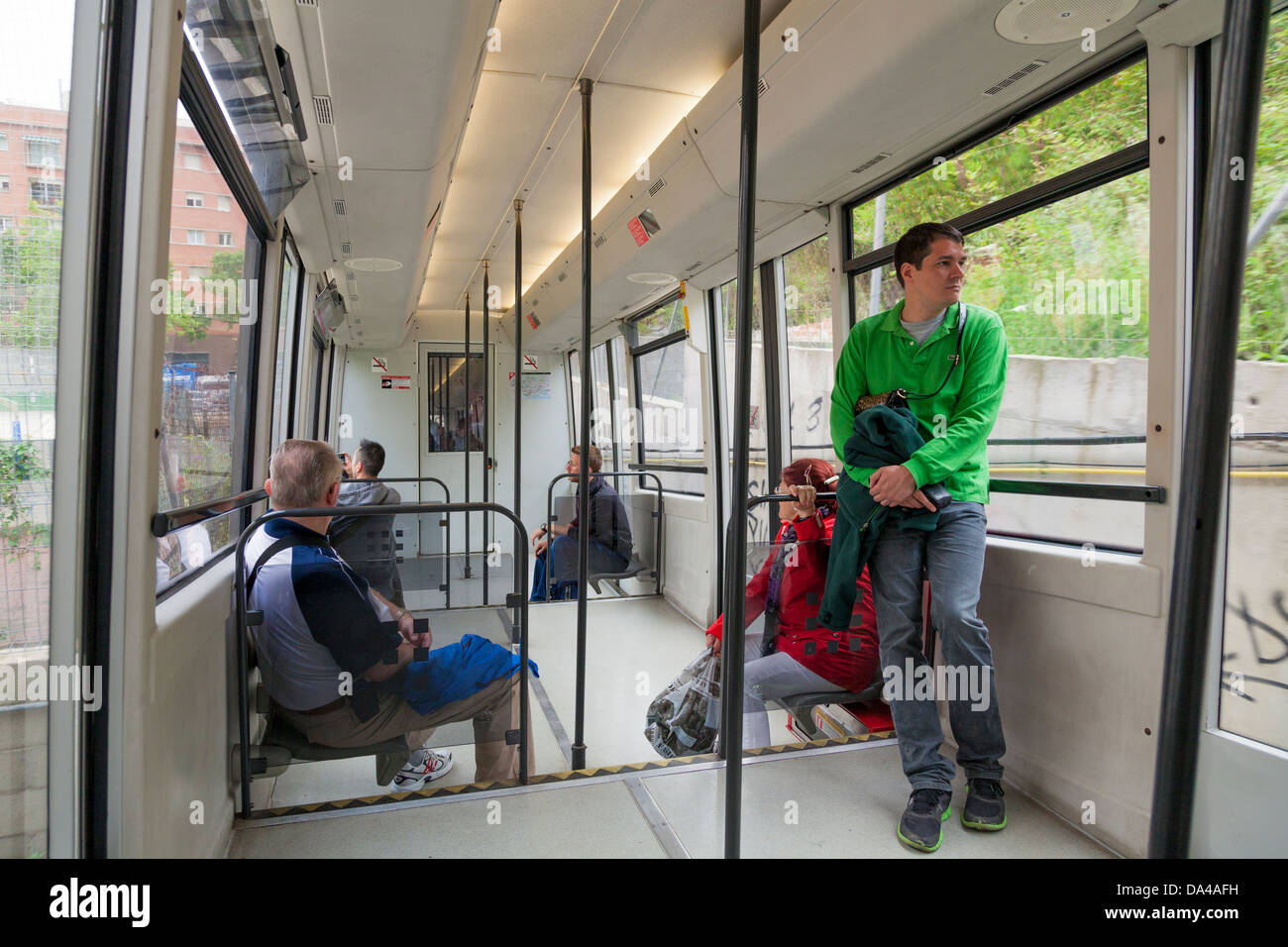 Inside the Funicular Railway ascending Montjuic Barcelona Stock Photo ...