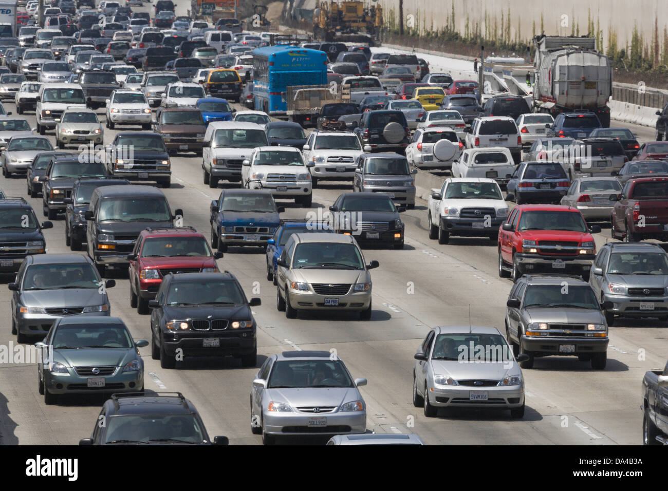 LOS ANGELES, CA – MAY 25: Freeway traffic heading north - south on the ...