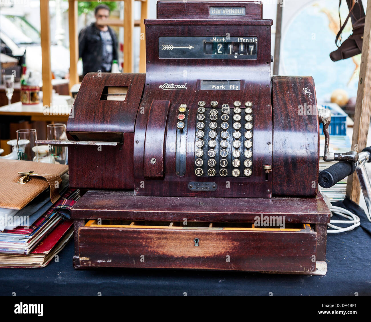 Old wooden cash register at a fleamarket, Mitte, Berlin Stock Photo - Alamy