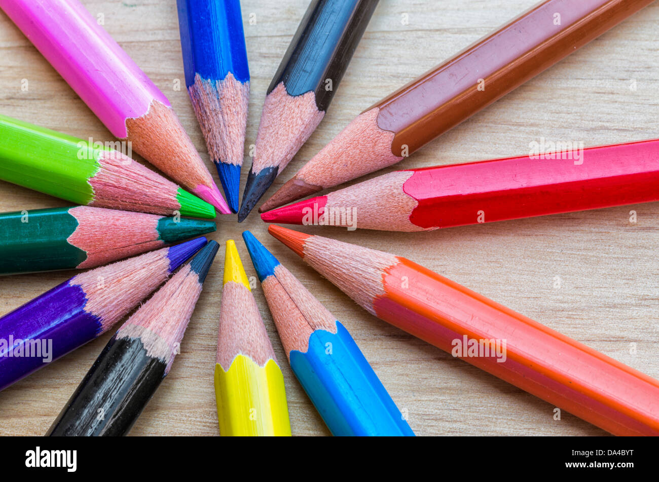 Color pencil in wood background with great colors Stock Photo - Alamy