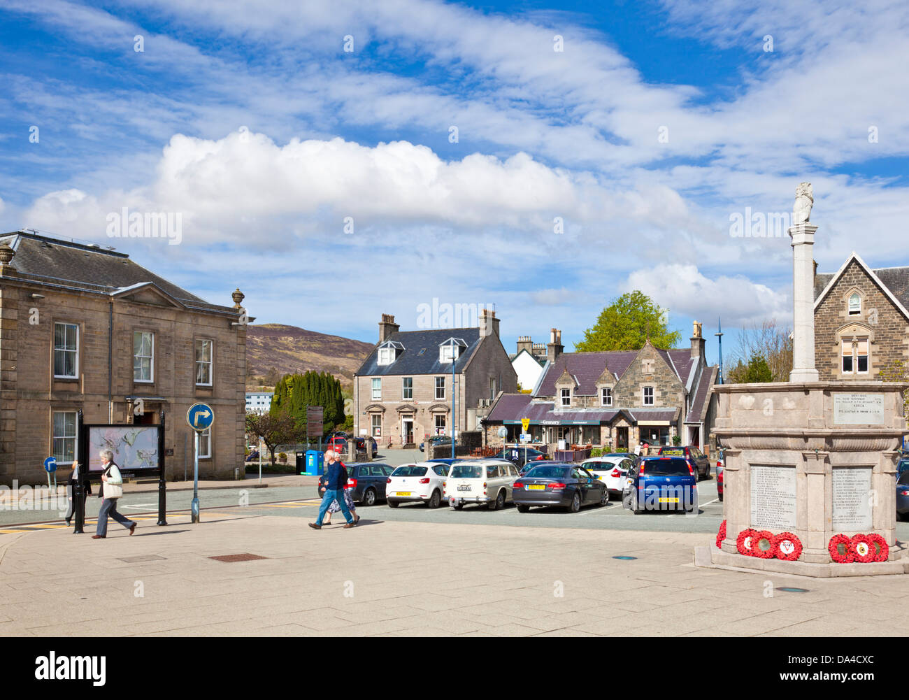 Town centre and war memorial Portree Isle of Skye Highlands and Islands ...