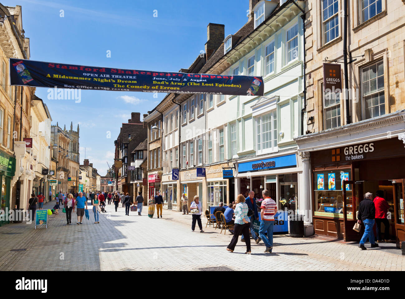 Shops on the High street in Stamford town centre Lincolnshire England ...