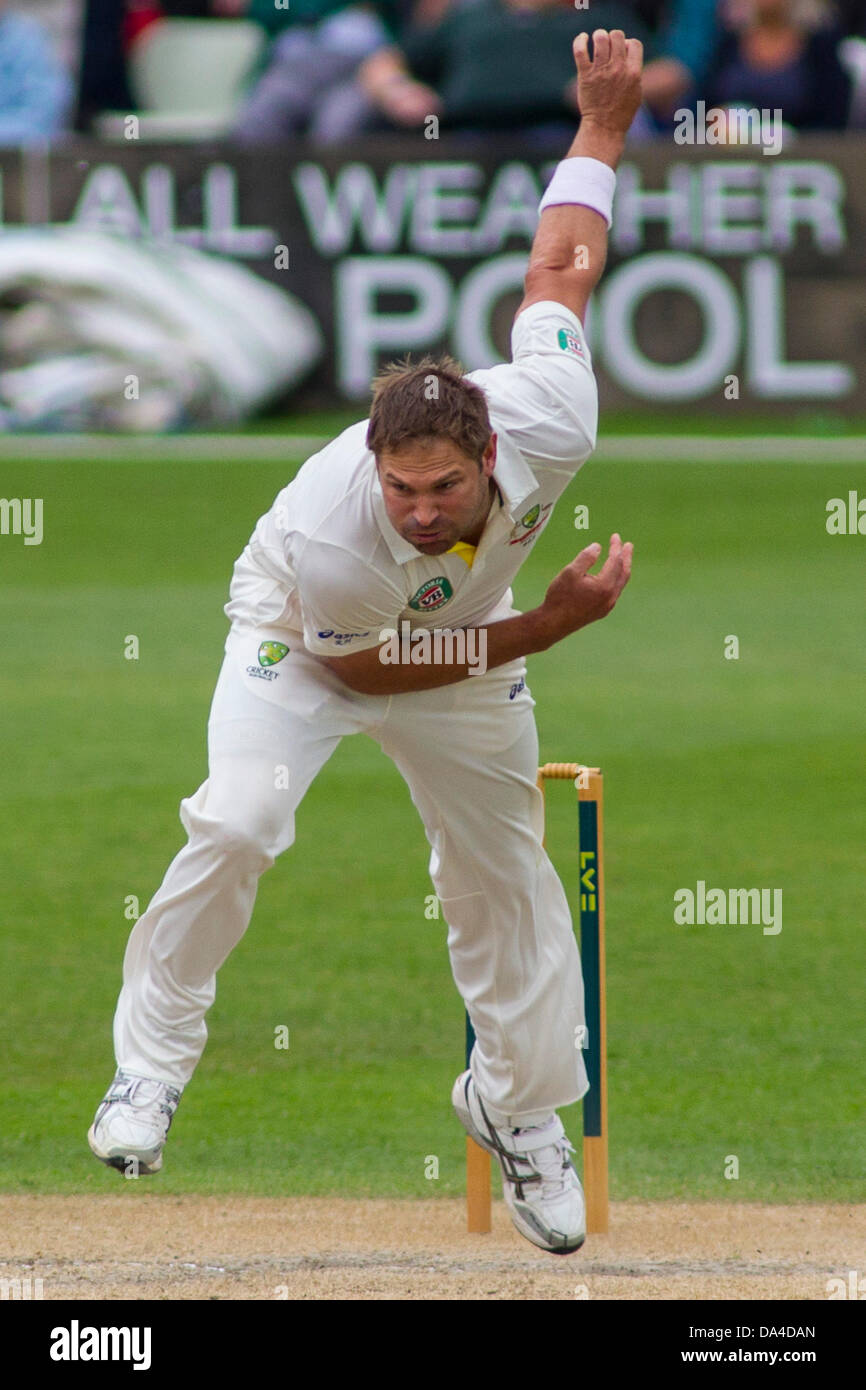 Worcester, UK. 3rd July, 2013. Australia's Ryan Harris bowling during ...