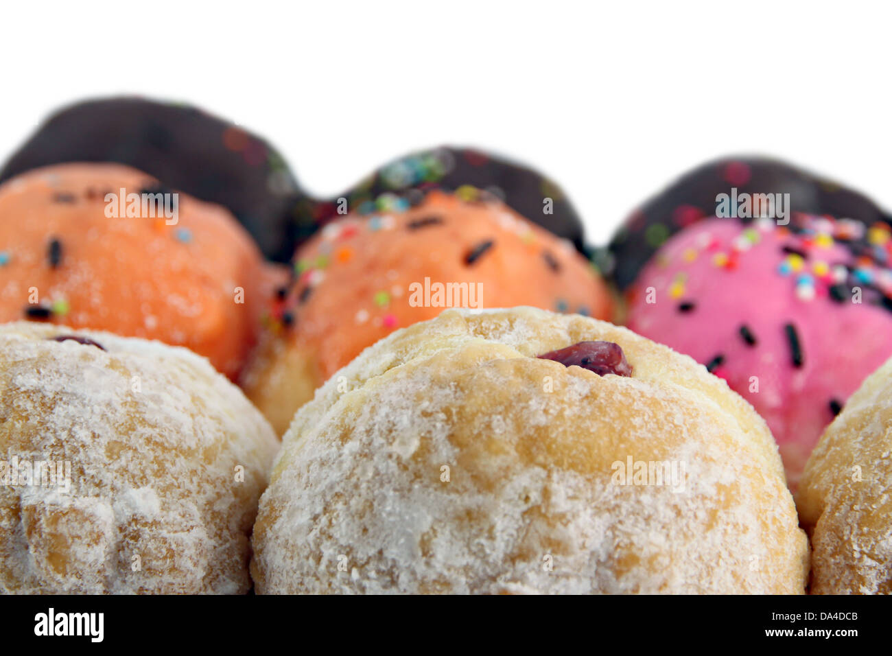 Many donuts flavor combinations on the white background Stock Photo - Alamy