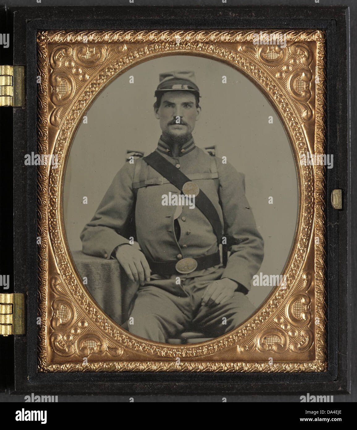 This historical photograph depicts an unidentified Union soldier during ...