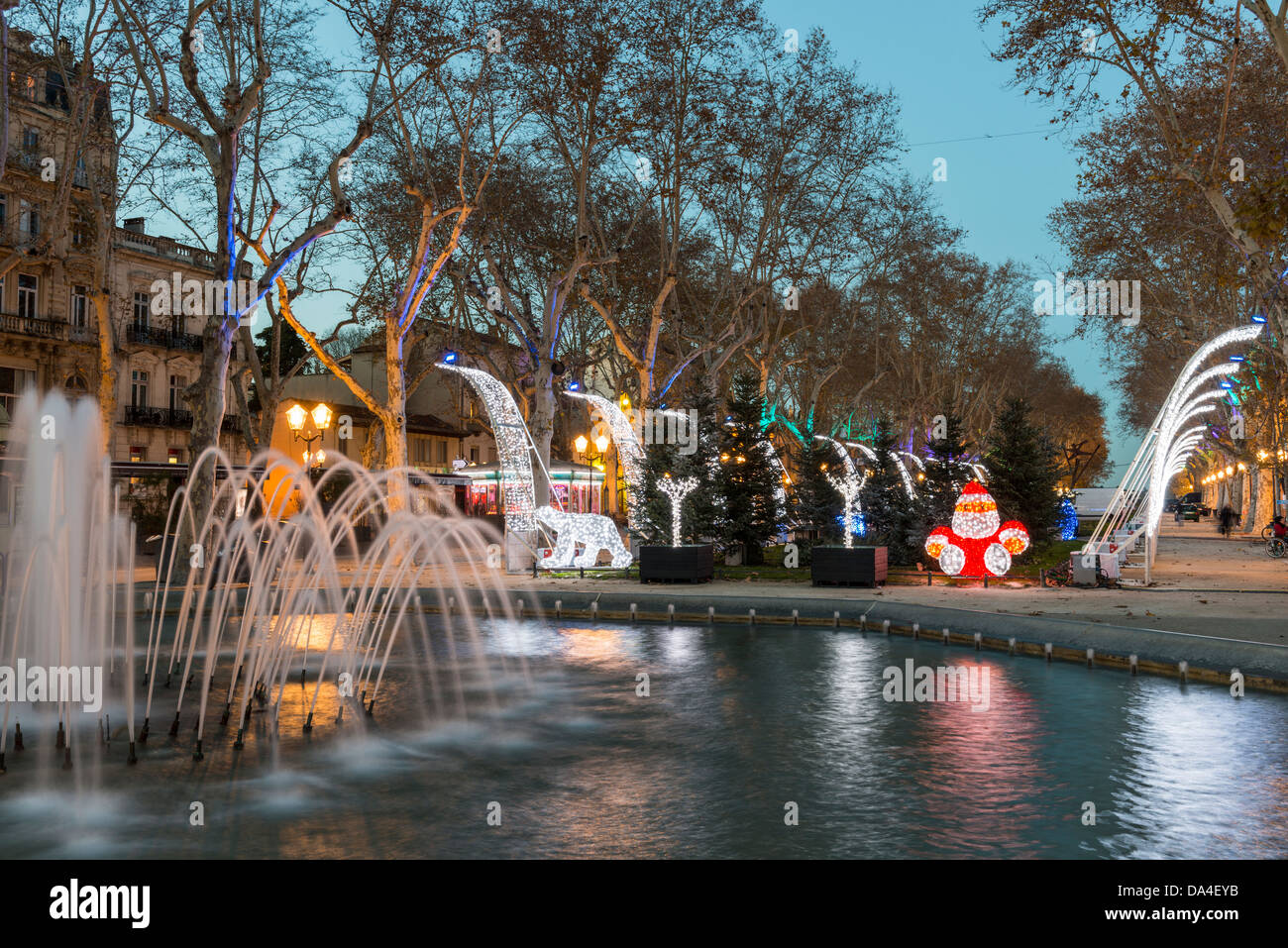 Christmas lights in Esplanade Charles de Gaulle, Montpellier, Hérault ...