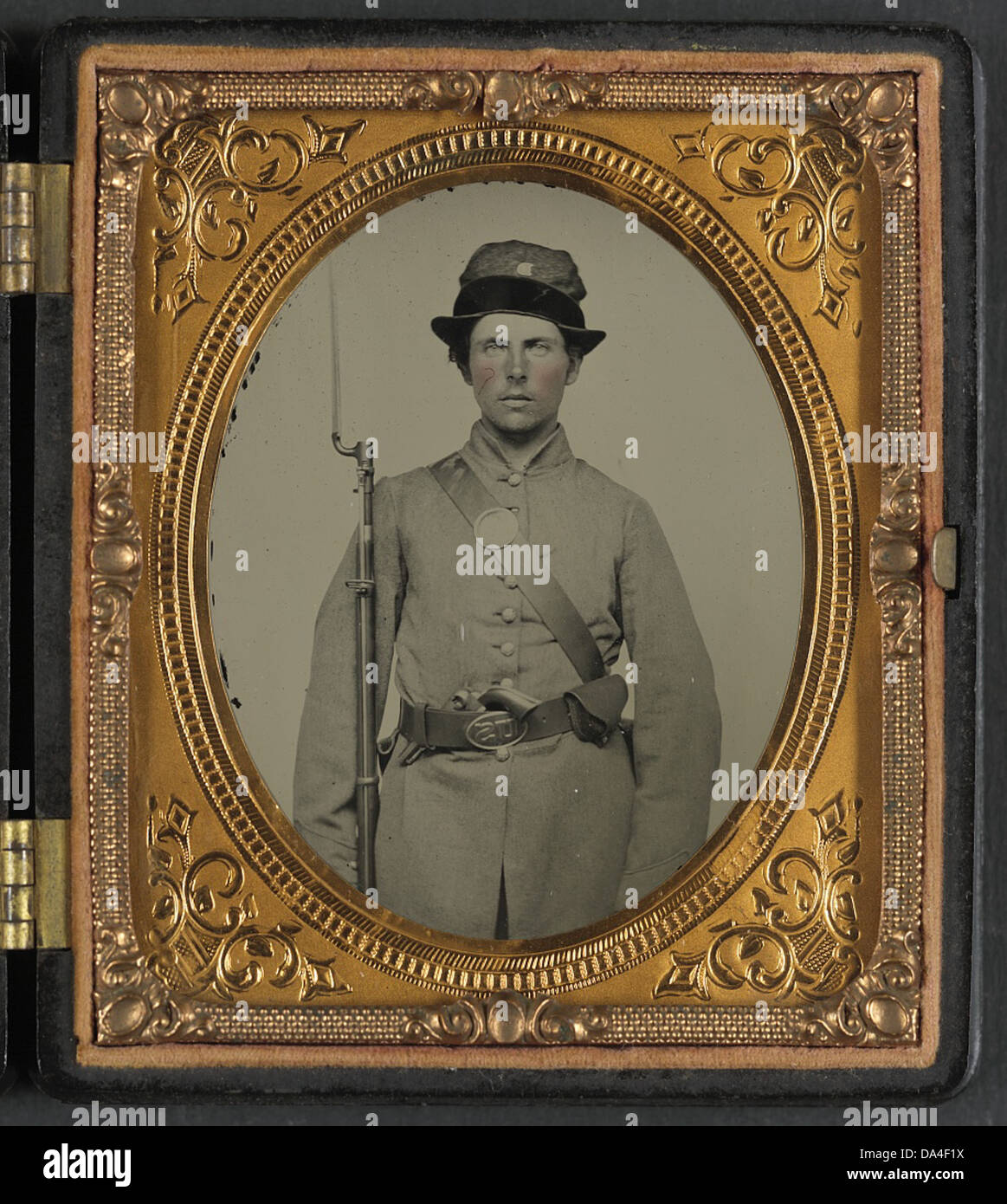 This historical photograph captures an unidentified soldier in a New ...