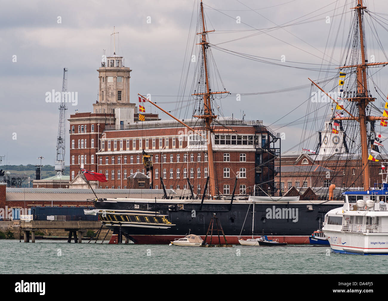 Signal Tower and HMS Warrior Stock Photo - Alamy