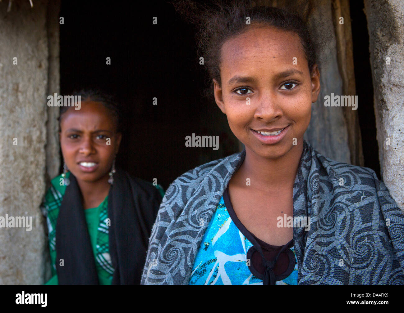 Bilen Tribe Teenagers In Front Of Their House, Keren, Eritrea Stock ...