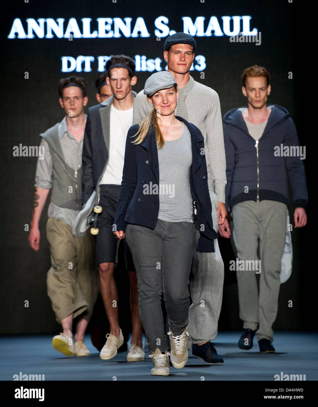 Berlin, Germany. 03rd July, 2013. Designer Annalena Skoerl Maul (C) and ...