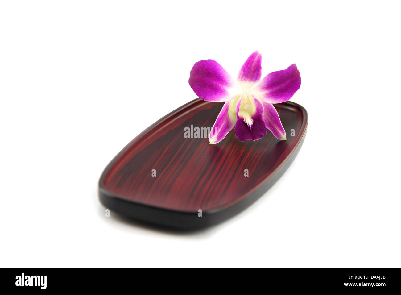 The Purple orchid on a wooden plate Stock Photo - Alamy