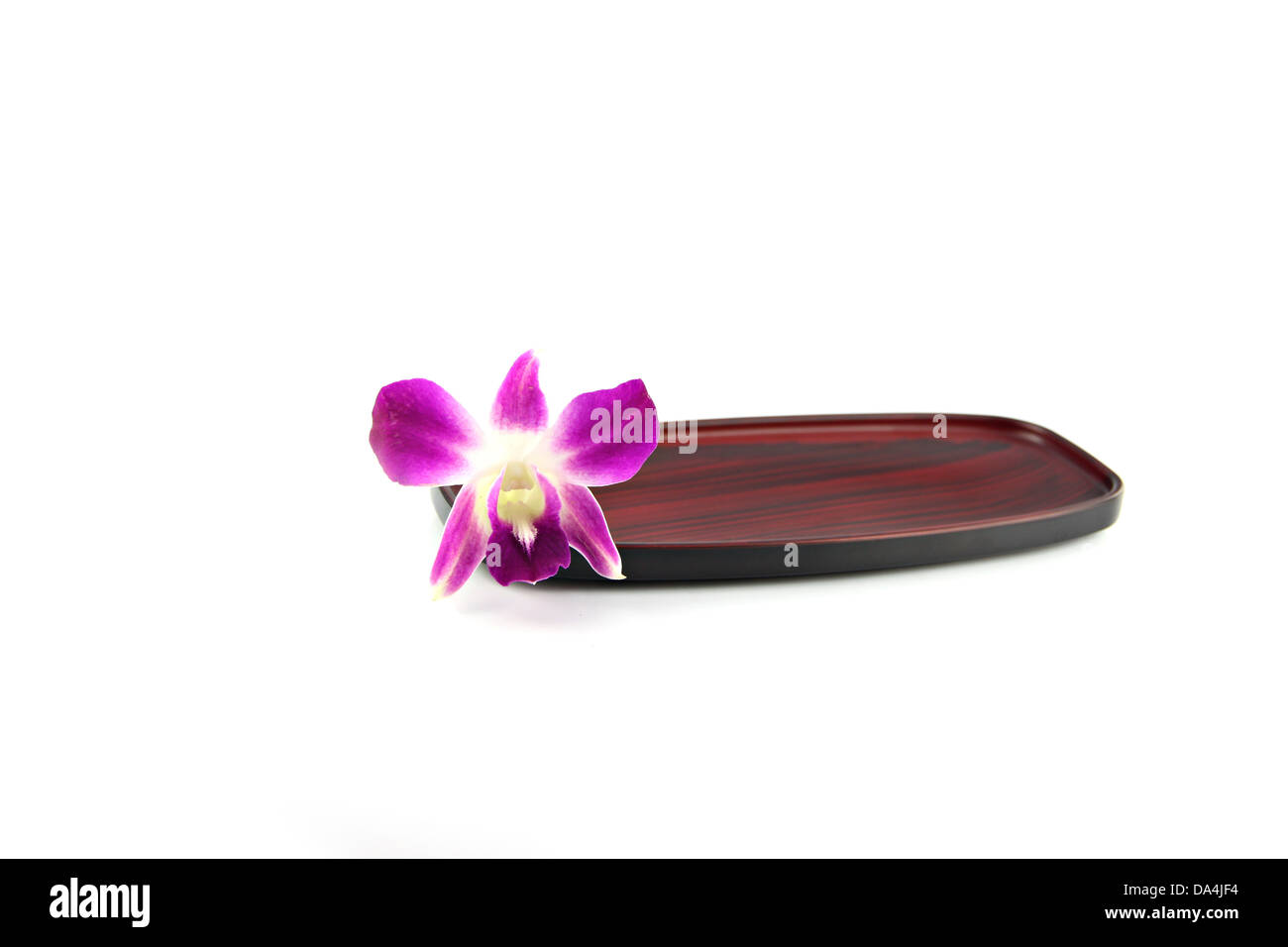 The Purple orchid on a wooden plate Stock Photo - Alamy