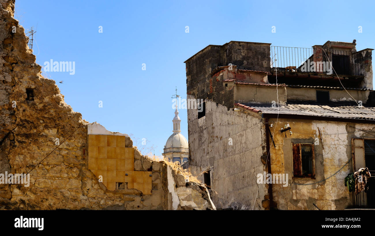 S.Sebastiano church' dome behind old and crumbling buildings Stock ...