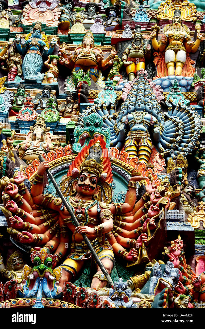 Indian gods and demons on a temple roof Stock Photo - Alamy