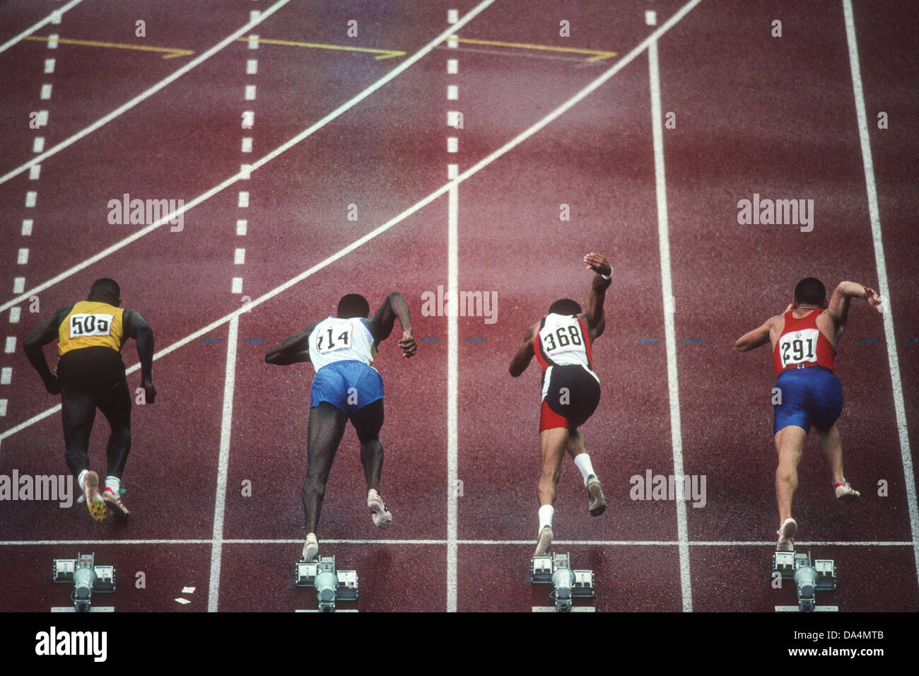 Start of a men's 100m race Stock Photo - Alamy