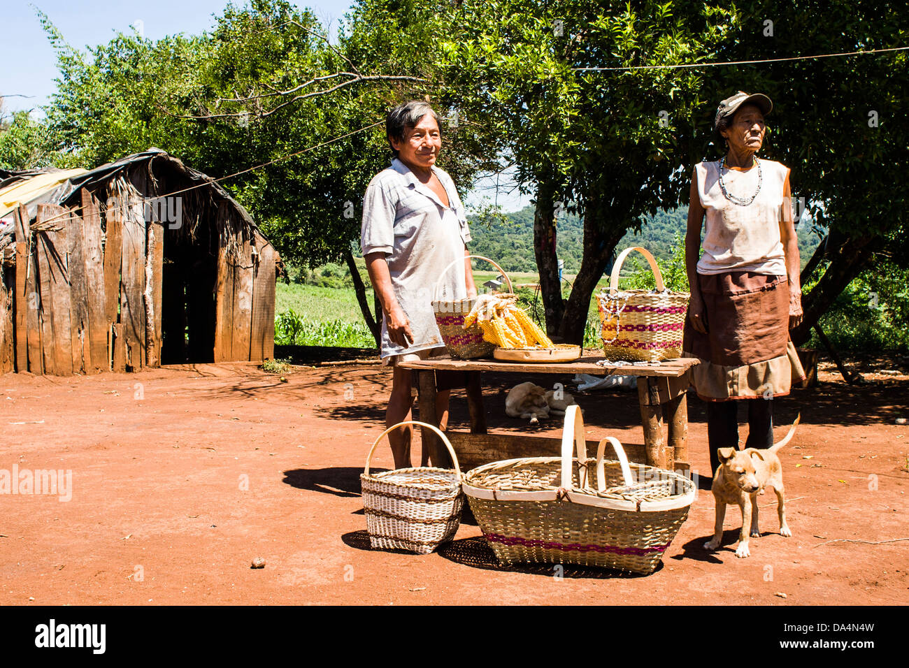 Members of Guarani ethnic group in Xapeco Indian Reserve and some ...