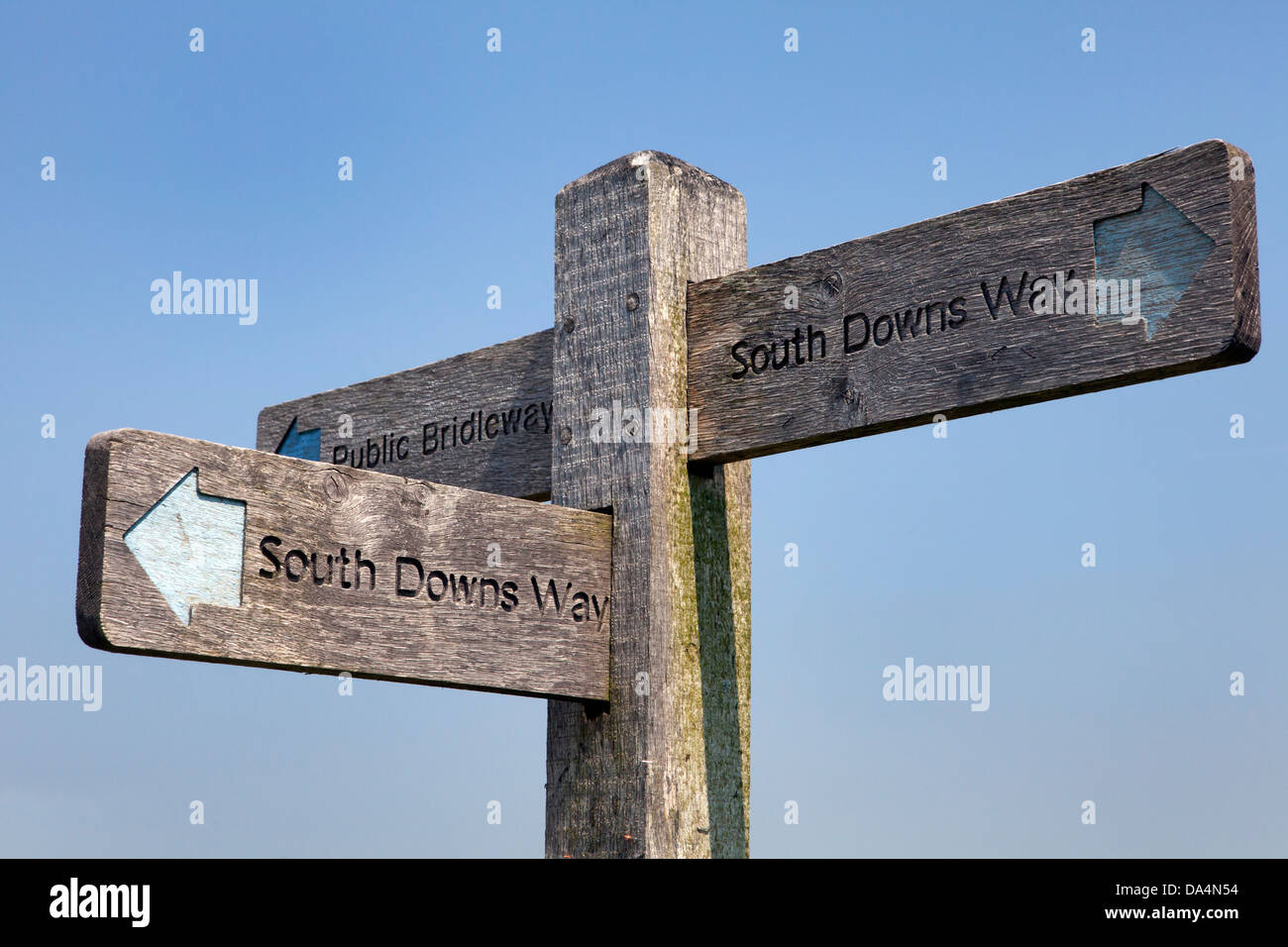 South Downs Way signpost near Bignor Hill, West Sussex, UK Stock Photo ...