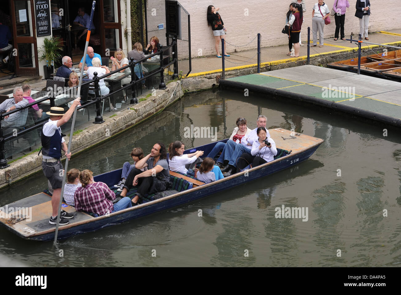 People on a sunny day punting on the River Cam in Cambridge Stock Photo ...