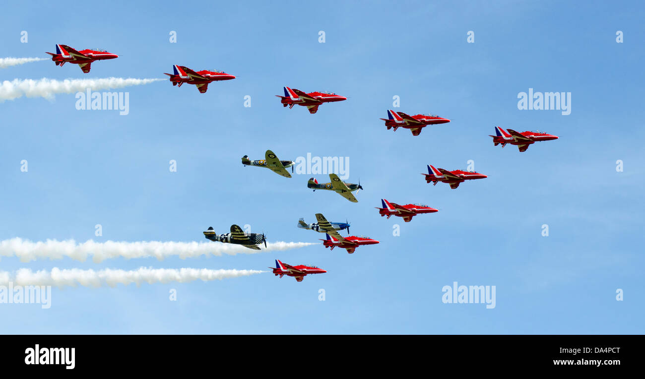 Red Arrows with Eagle Squadron Stock Photo - Alamy