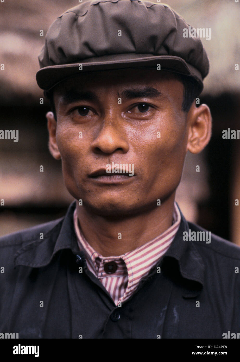 Portrait of a Khmer Rouge local leader in uniform at a Khmer Rouge camp ...