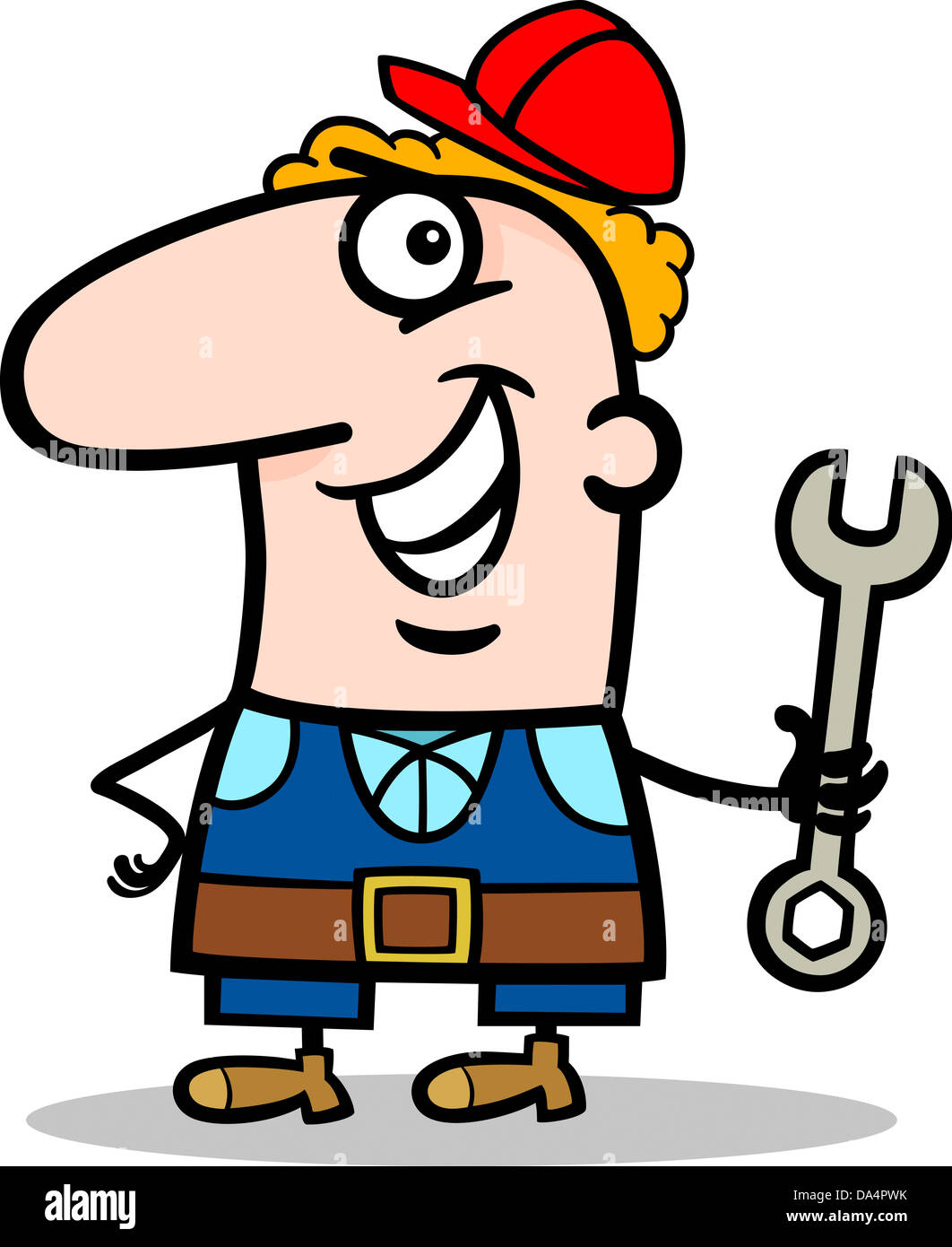 Cartoon Illustration of Funny Manual Worker with Wrench Profession ...