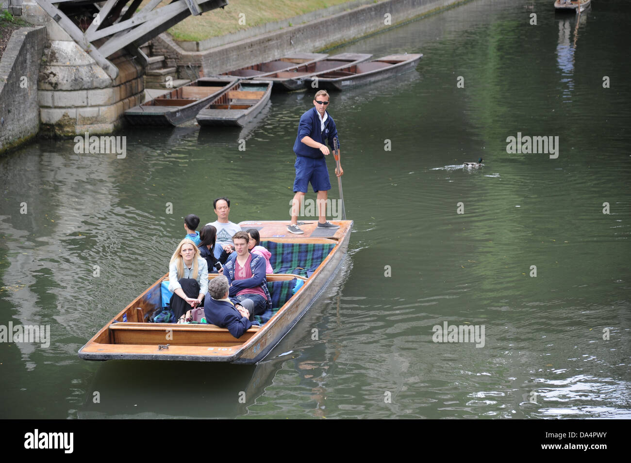 People on a sunny day punting on the River Cam in Cambridge Stock Photo ...