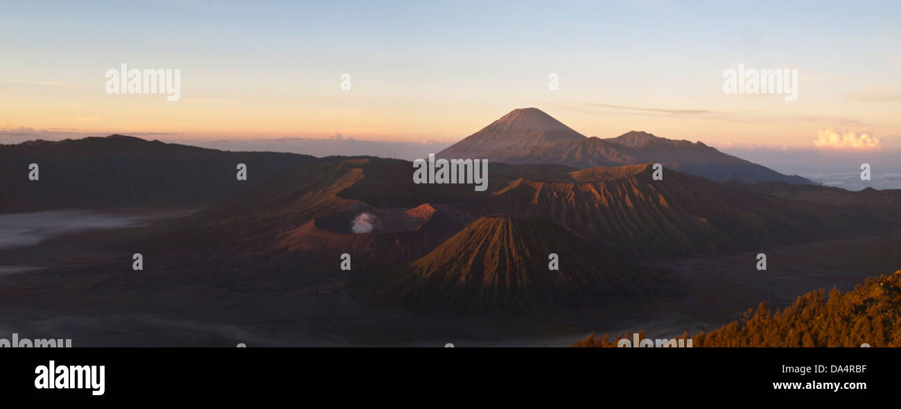 Panorama view of the sunrise over Bromo mountain Stock Photo - Alamy